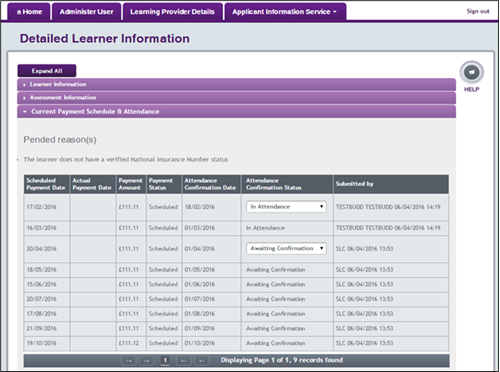 Current payment schedule, View detailed learner information, LP Portal ...